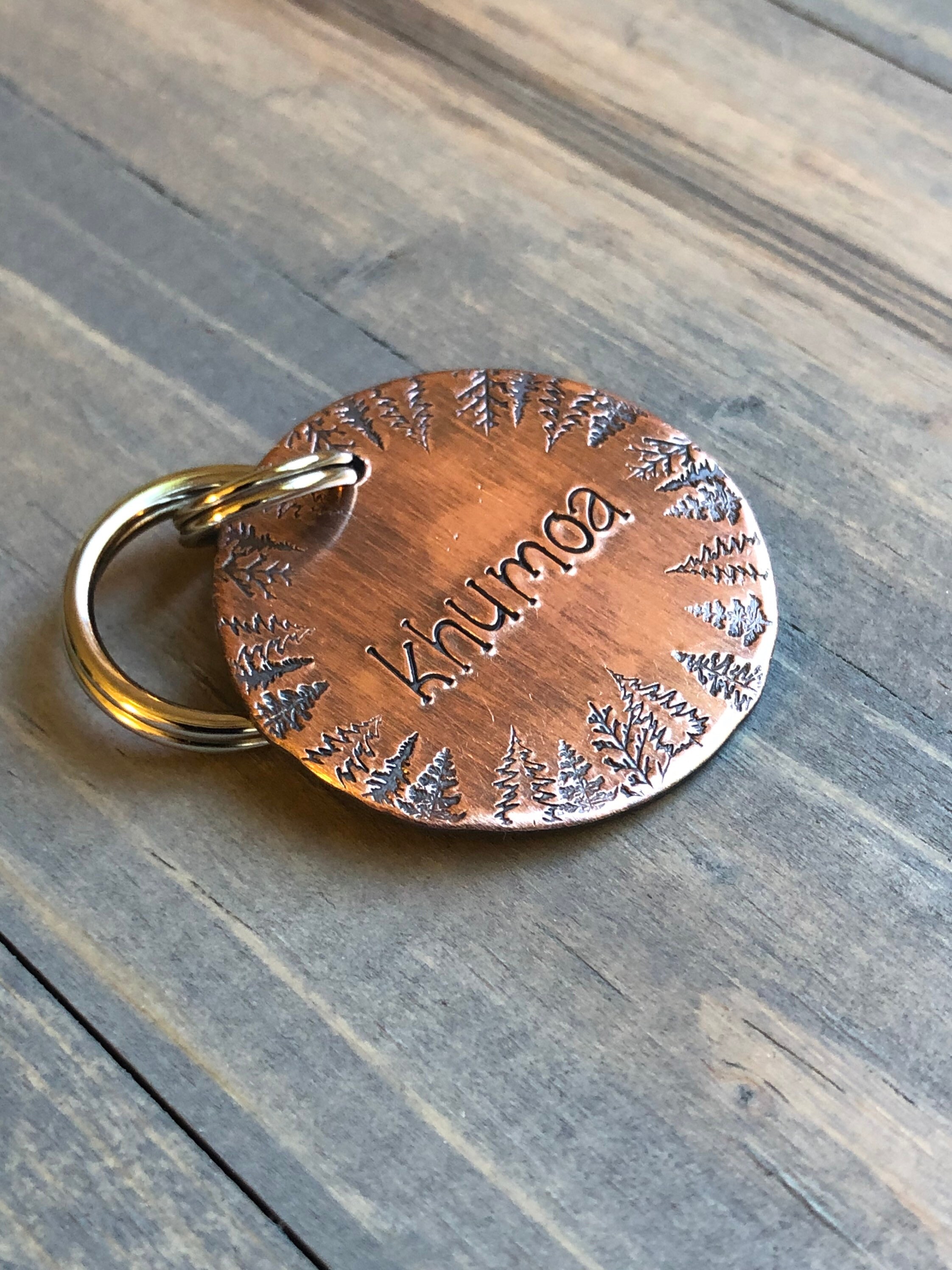 Name Tag for Dog Hand Stamped Pet ID Tag Trees Personalized | Etsy