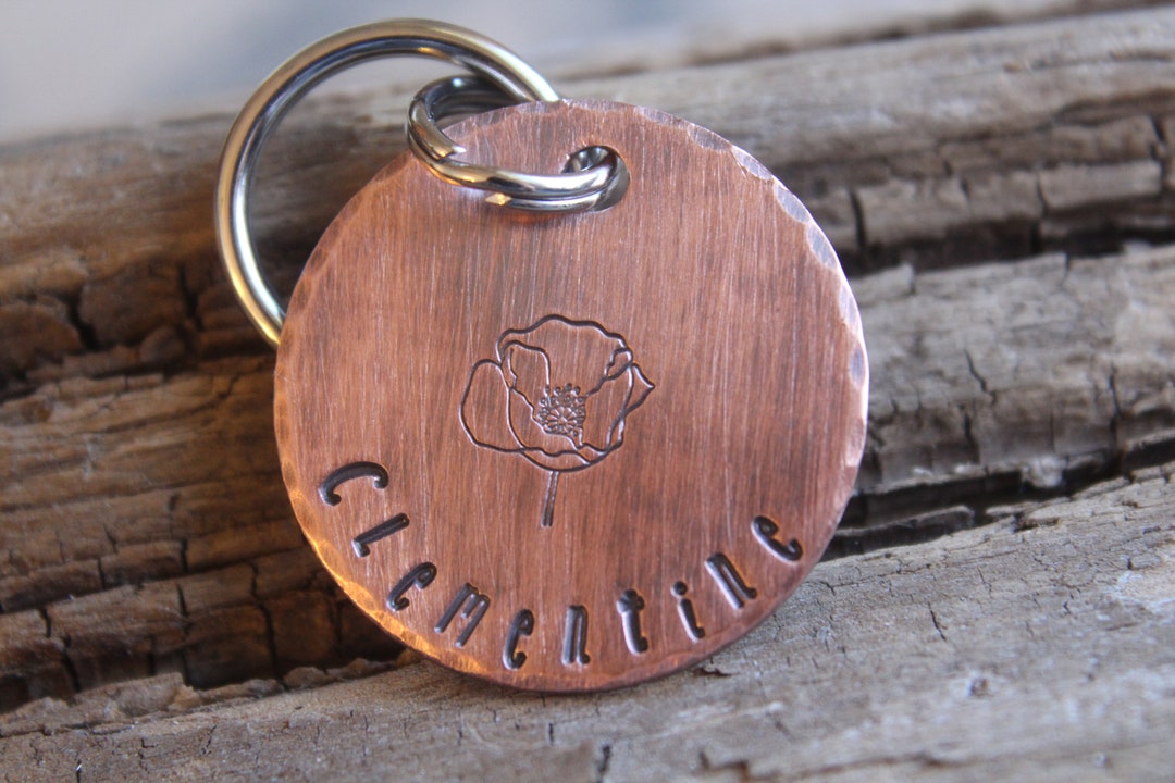 Custom ID Dog Tag, Solitary Poppy, Hand Stamped Dog Tag, Tag for Dog ...