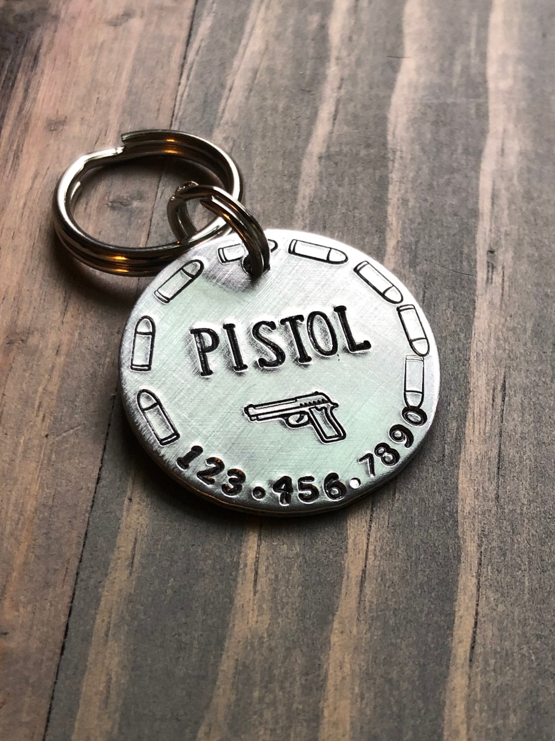Gun Name Tag for Dog Hand Stamped Pet ID Tag With Bullets - Etsy