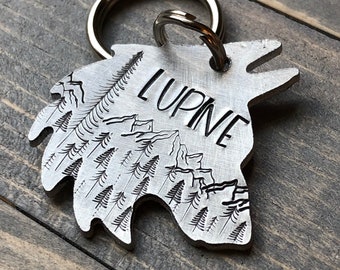 Custom Wolf Head Dog Tag Hand Stamped Pet ID Personalized - Etsy