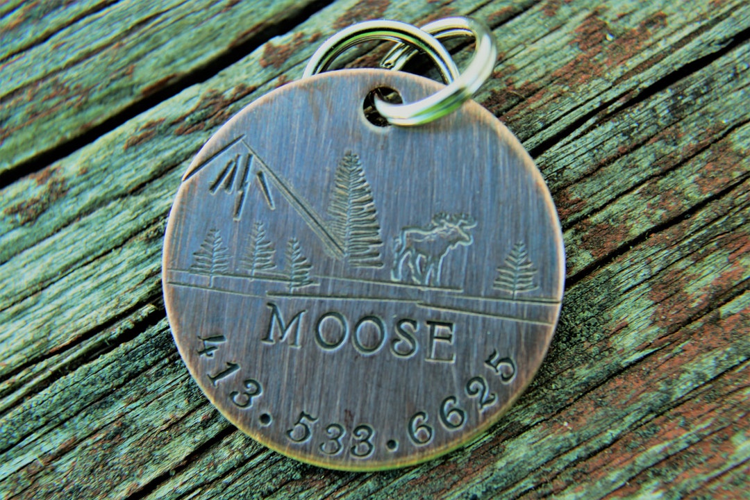 Dog ID Tag-moose Custom Pet Tag- Tag for Medium Large Dog-personalized ...