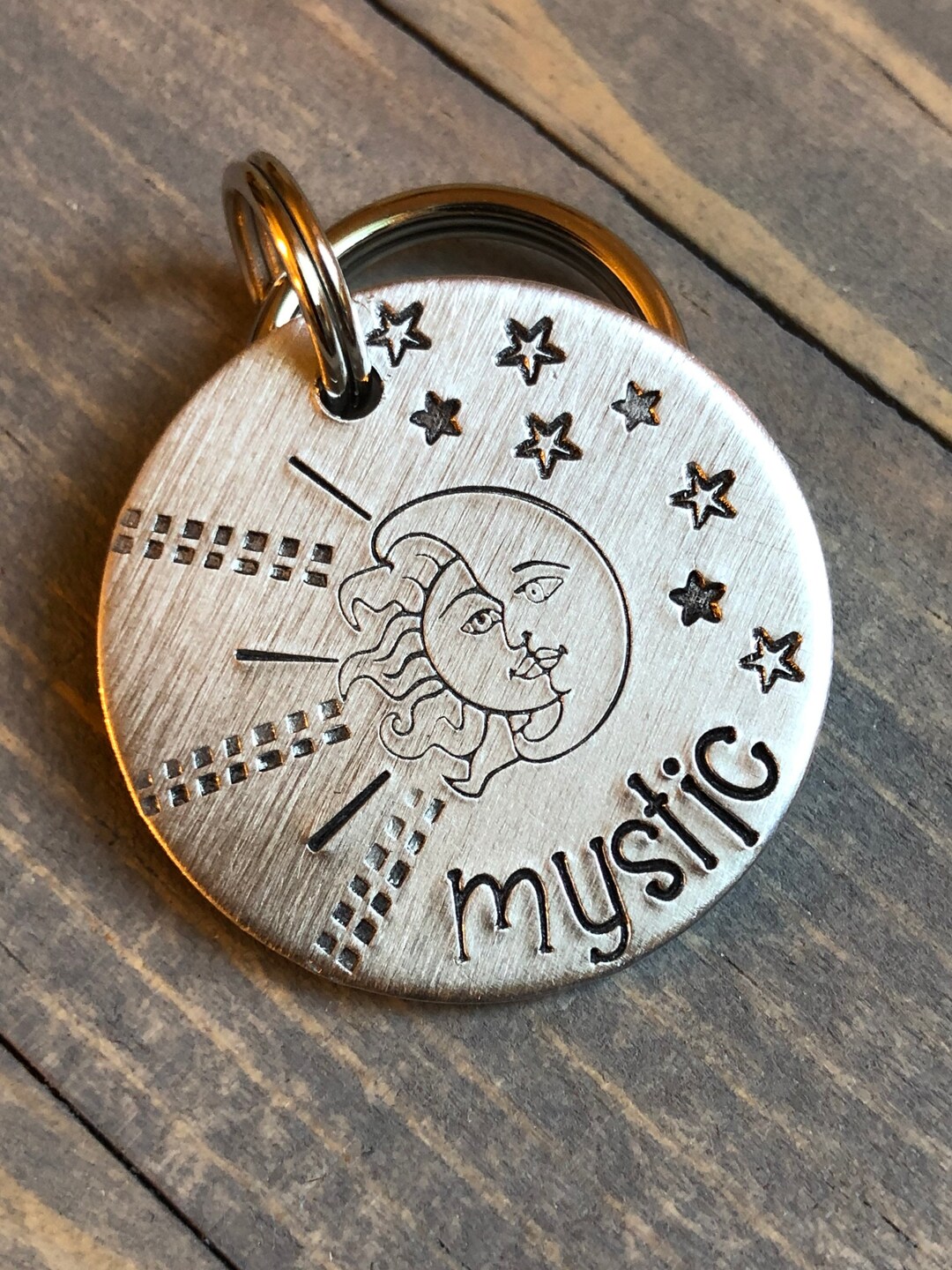 Sun and Moon Name Tag for Dog, Hand Stamped Pet ID Tag, Hand Stamped ...