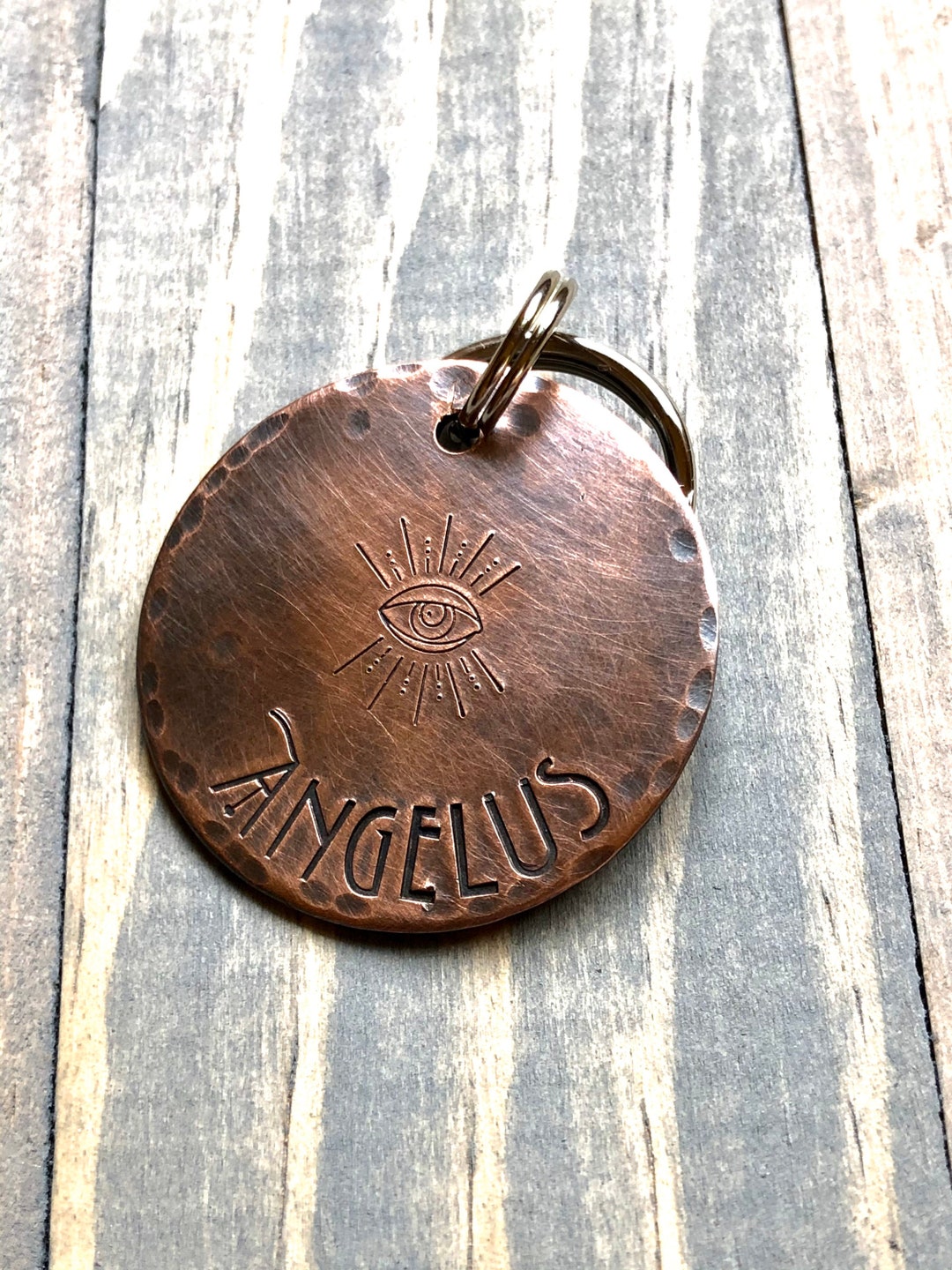 Name Tag for Dog, Hand Stamped Pet ID Tag, Evil Eye, Personalized Dog ...