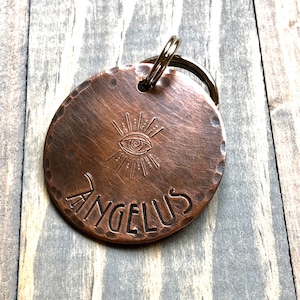 Name Tag for Dog, Hand Stamped Pet ID Tag, Evil Eye, Personalized Dog ...