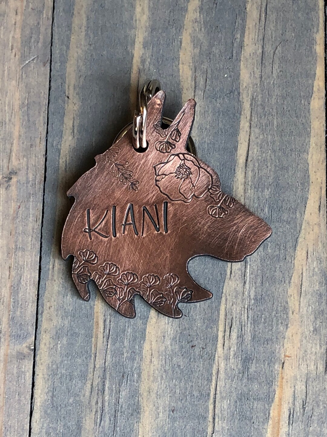 Custom Wolf Head Dog Tag, Hand Stamped Pet ID, Personalized Dog Tag for ...