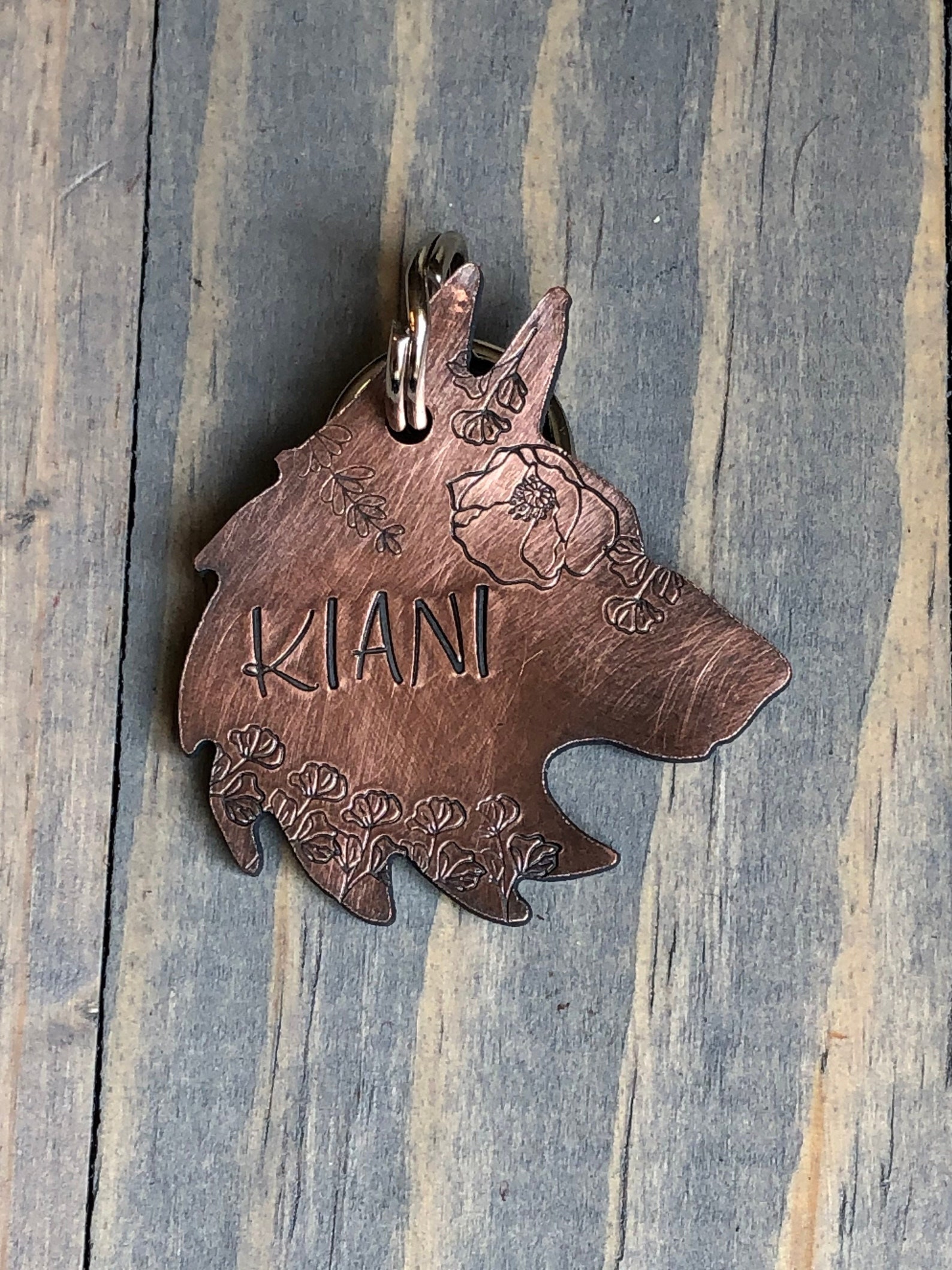 Custom Wolf Head Dog Tag Hand Stamped Pet ID Personalized - Etsy