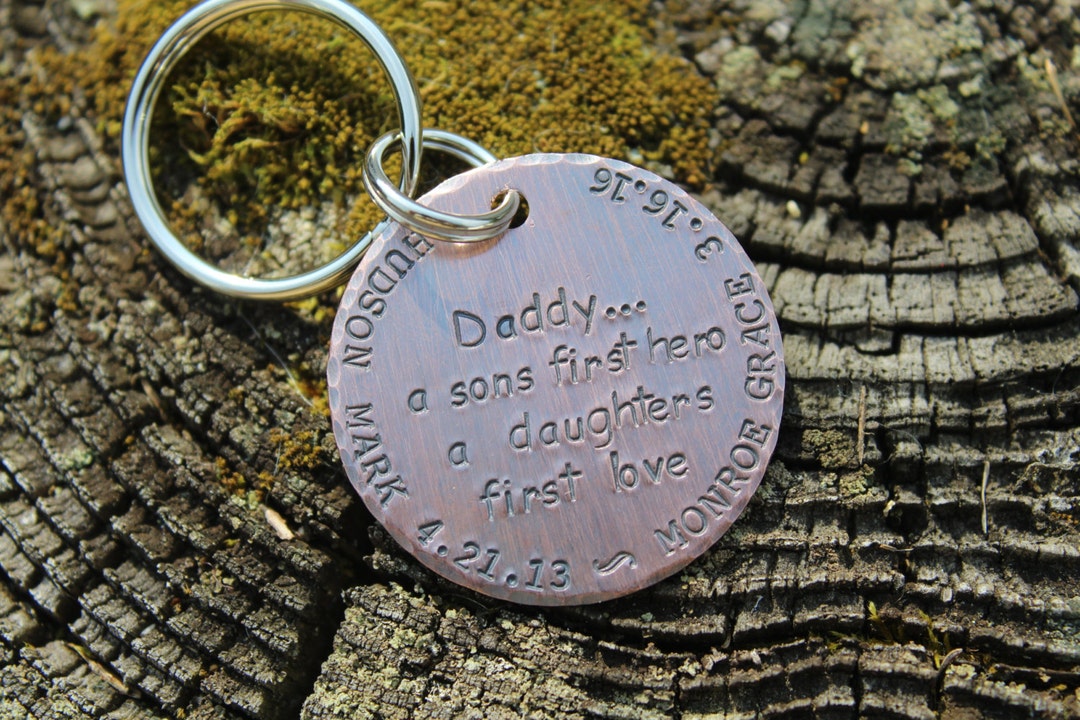 Handstamped Personalized Keychain for Daddy, Keychain for Dad, Birthday ...