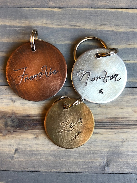 Name Tag for Dog Hand Stamped Pet ID Tag Elegant Font - Etsy