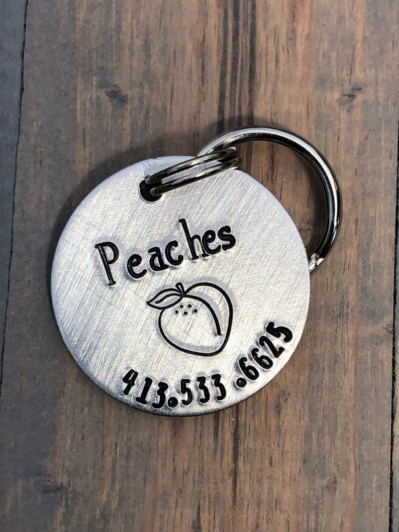 Name Tag for Dog Hand Stamped Pet ID Tag Peaches Peach | Etsy