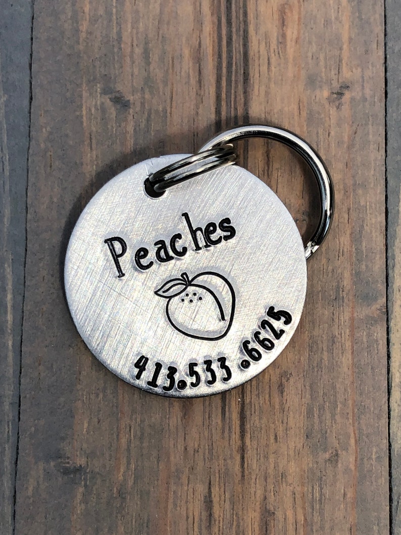Name Tag for Dog, Hand Stamped Pet ID Tag, Peaches, Peach Personalized ...