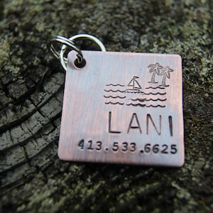 Custom Dog ID Tag, Tropical, Hand Stamped Dog Tag, Coastal Pet ID Tag ...