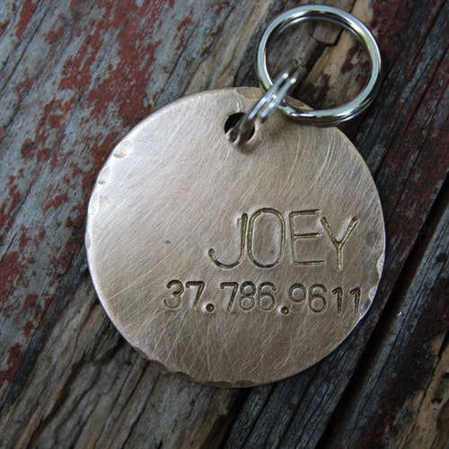 Custom Hand Stamped Dog ID Tag Personalized Dog Tag Bronze | Etsy