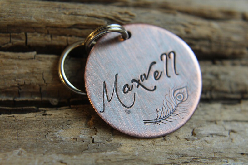Elegant Dog ID Tag The Maxwell Peacock Feather | Etsy