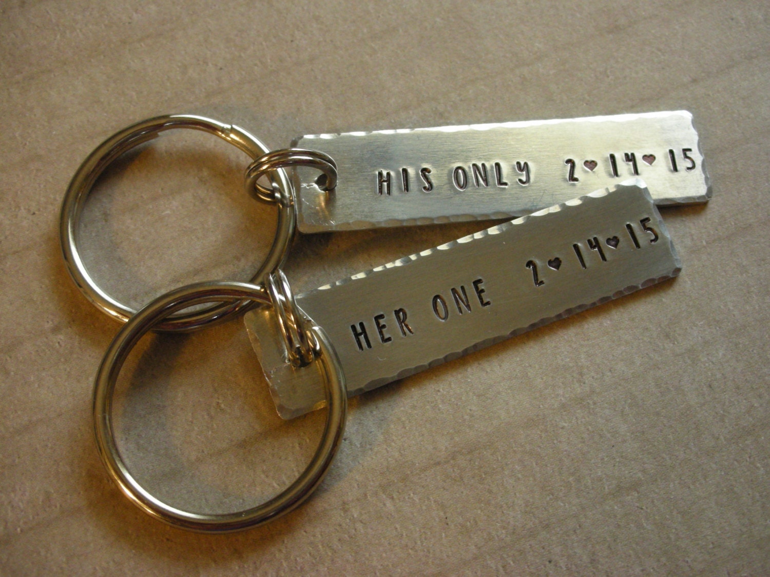 Couples Key Chain Set-hand Stamped Couples Keychains-her One - Etsy