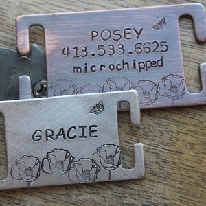 Custom Pet Slide on Id Tag, Quiet Slide Dog Tag With Poppies - Etsy