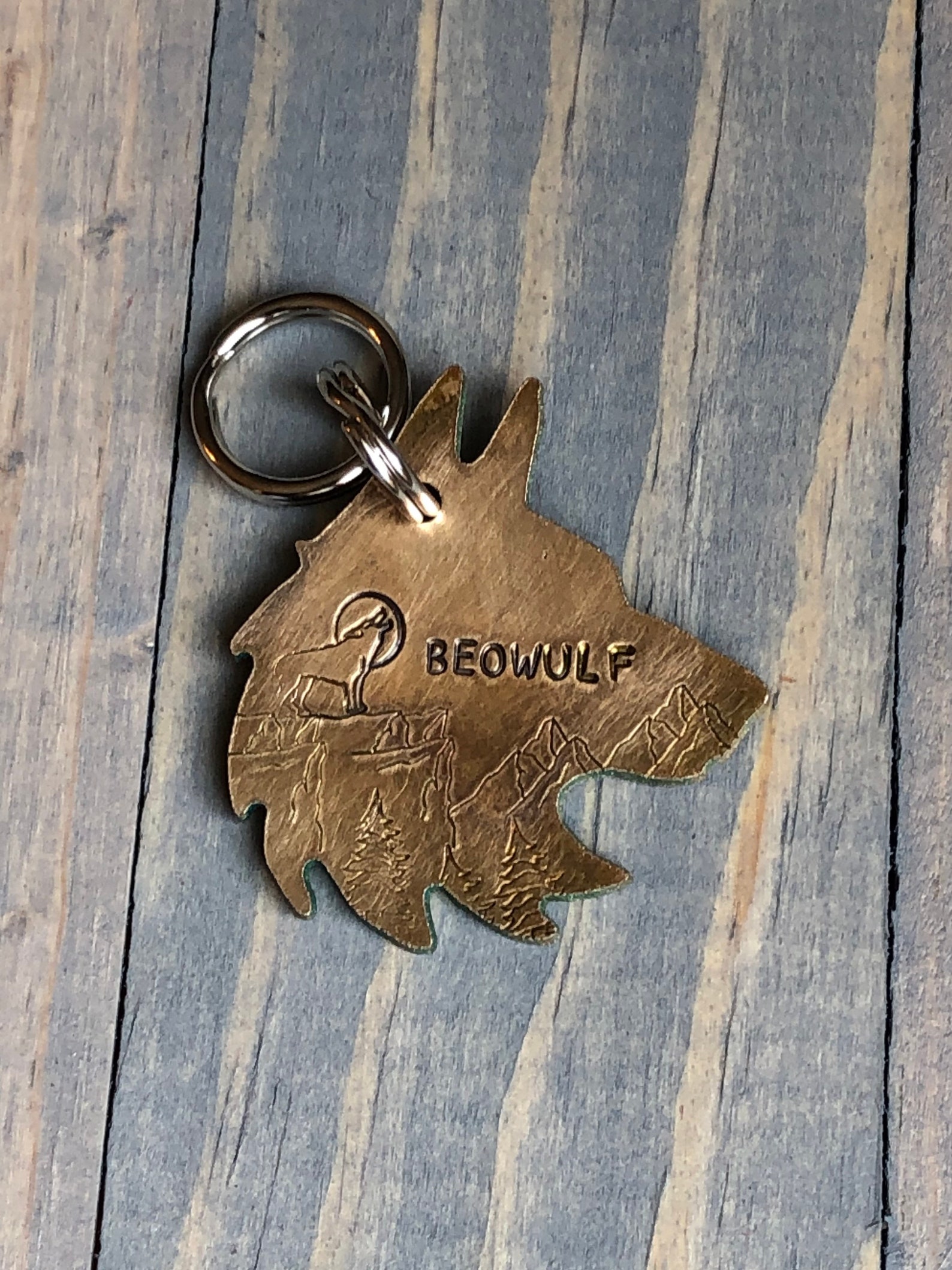 Custom Wolf Head Dog Tag Hand Stamped Pet ID Personalized - Etsy