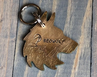 Custom Wolf Head Dog Tag Hand Stamped Pet ID Personalized | Etsy