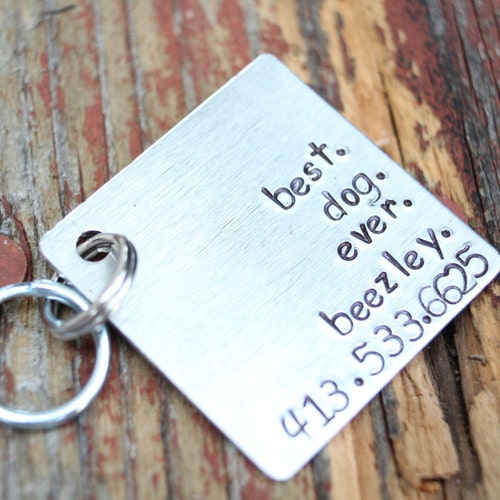 Custom Dog Pet ID Tag Best Dog Ever Hand Stamped Dog ID - Etsy