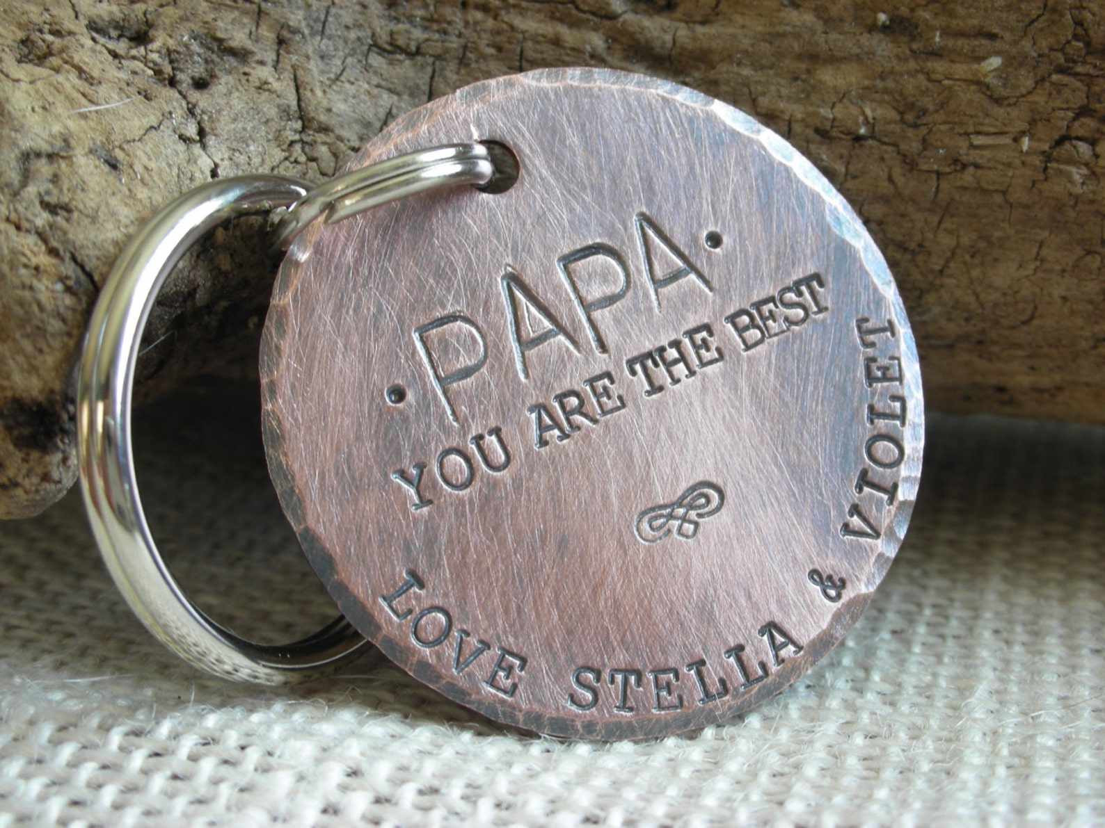 Keychain for Papa, Gift for Papa, Copper Handstamped Keychain for Dad ...