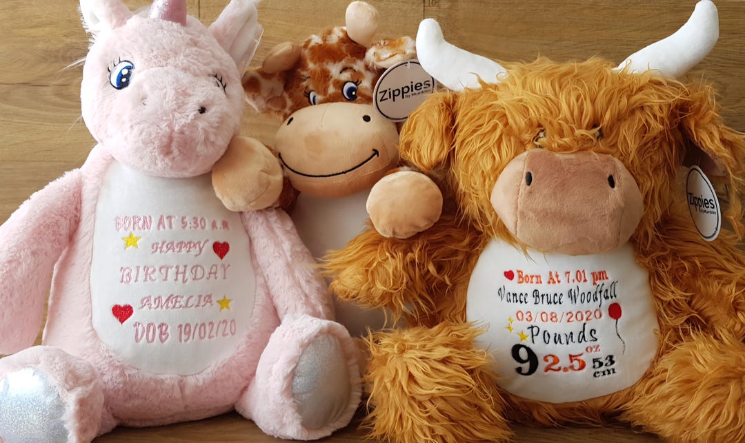 Personalised Teddy Embroidered Mumbles Birth Stat Soft Toy Teddy , Baby ...