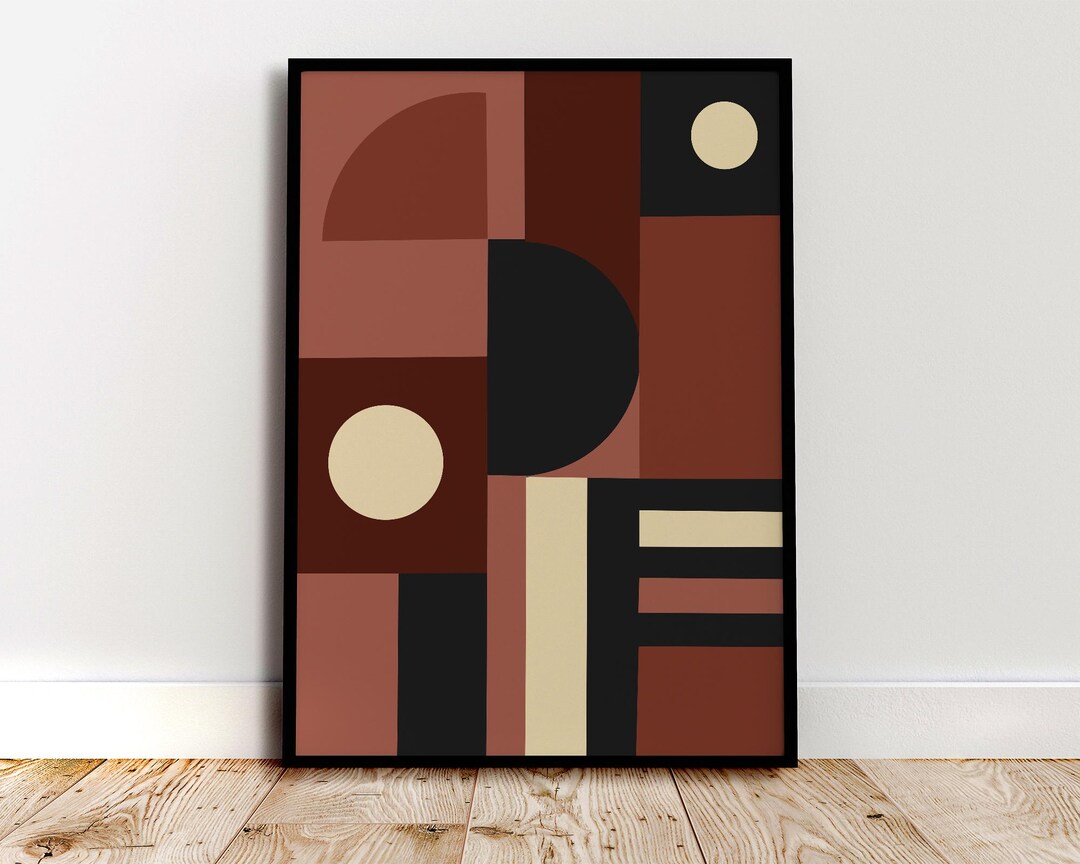 Bauhaus Style Geometric Art Print: Brown and Burgundy Tones Living Room ...
