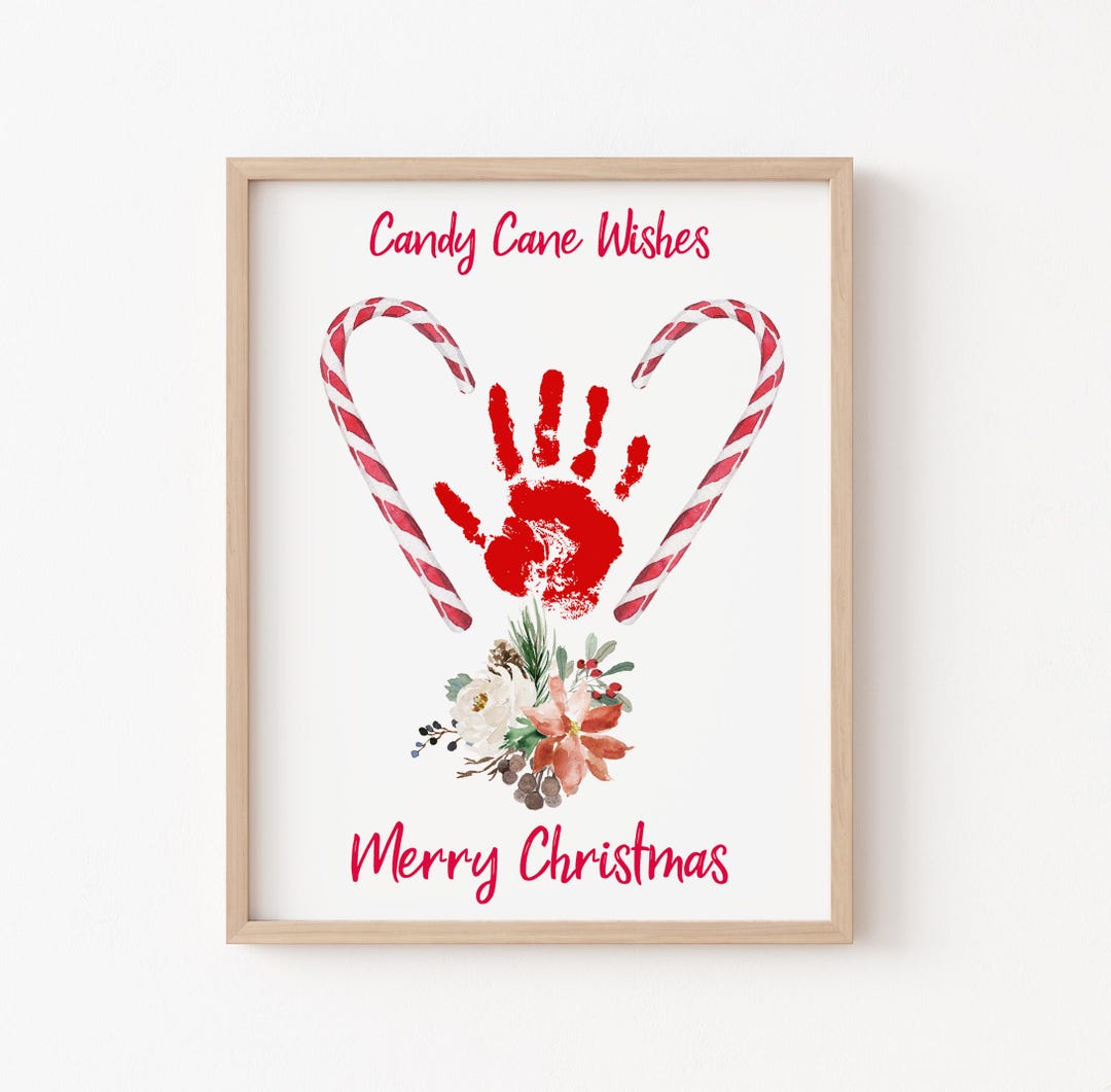Christmas Candy Cane Handprint: Kids Hand Art Craft for Keepsake, DIY ...