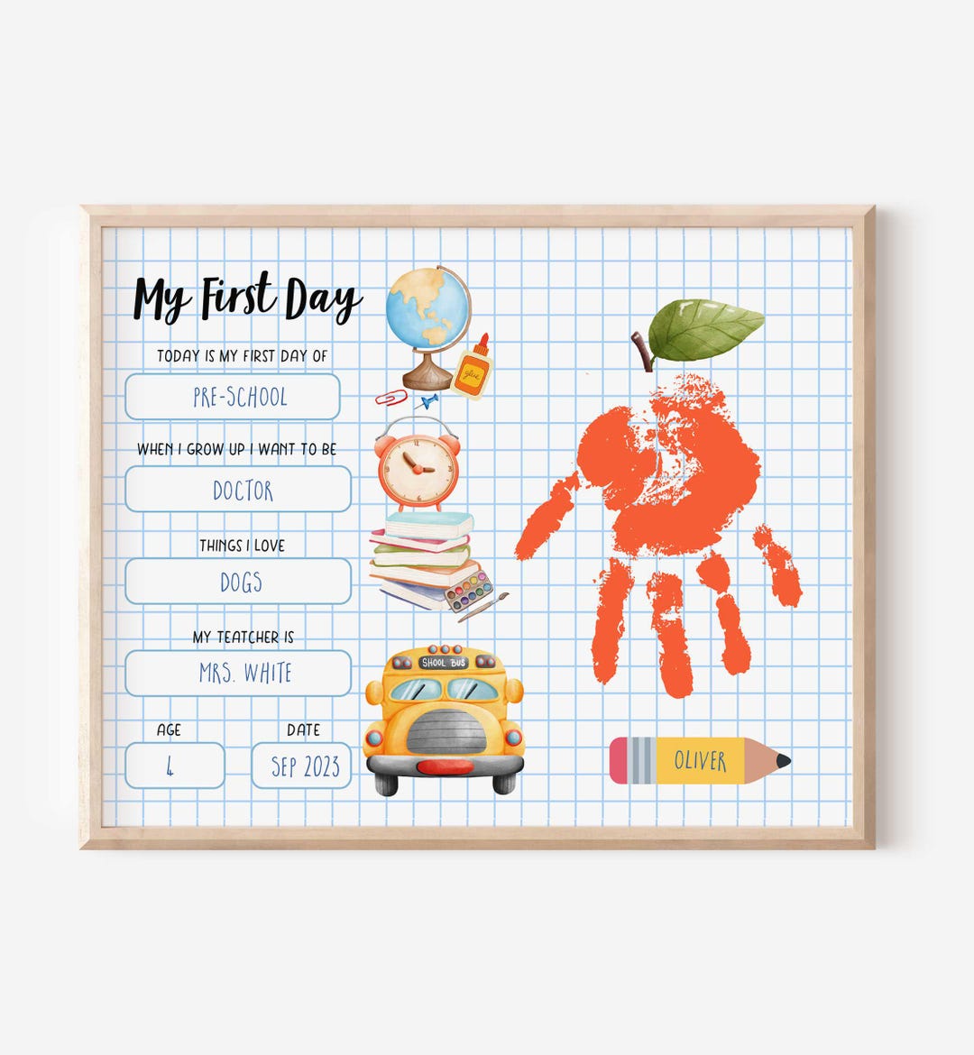 First Day All About Me, 1st Day of School Apple Handprint, All About Me ...
