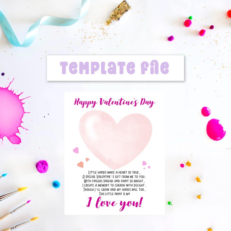 Happy Valentines Day Kids Hand Craft: Heart Handprint Template With ...