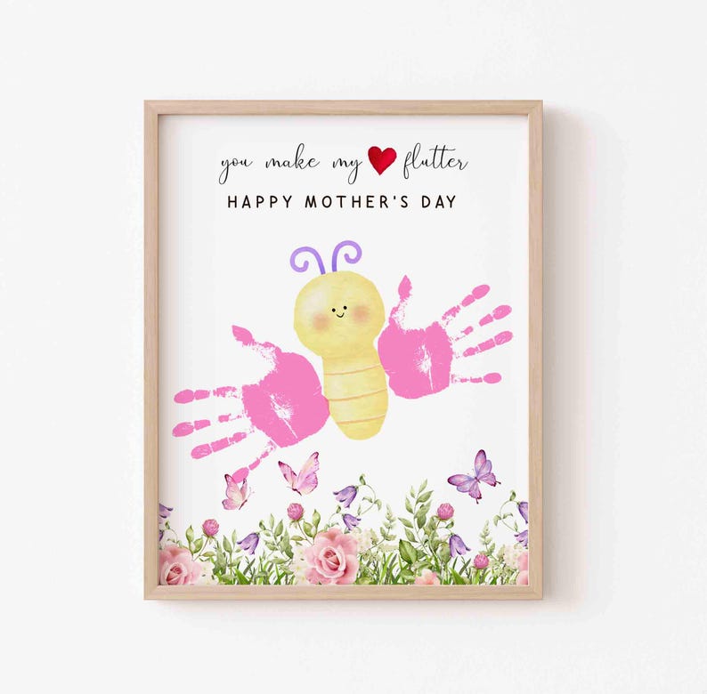You Make Heart Flutter Handprint Craft: Mothers Day Butterfly Hand Kids ...