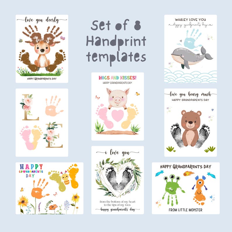 Grandparents Day Handprint Footprint Art Bundle: DIY Baby Templates ...