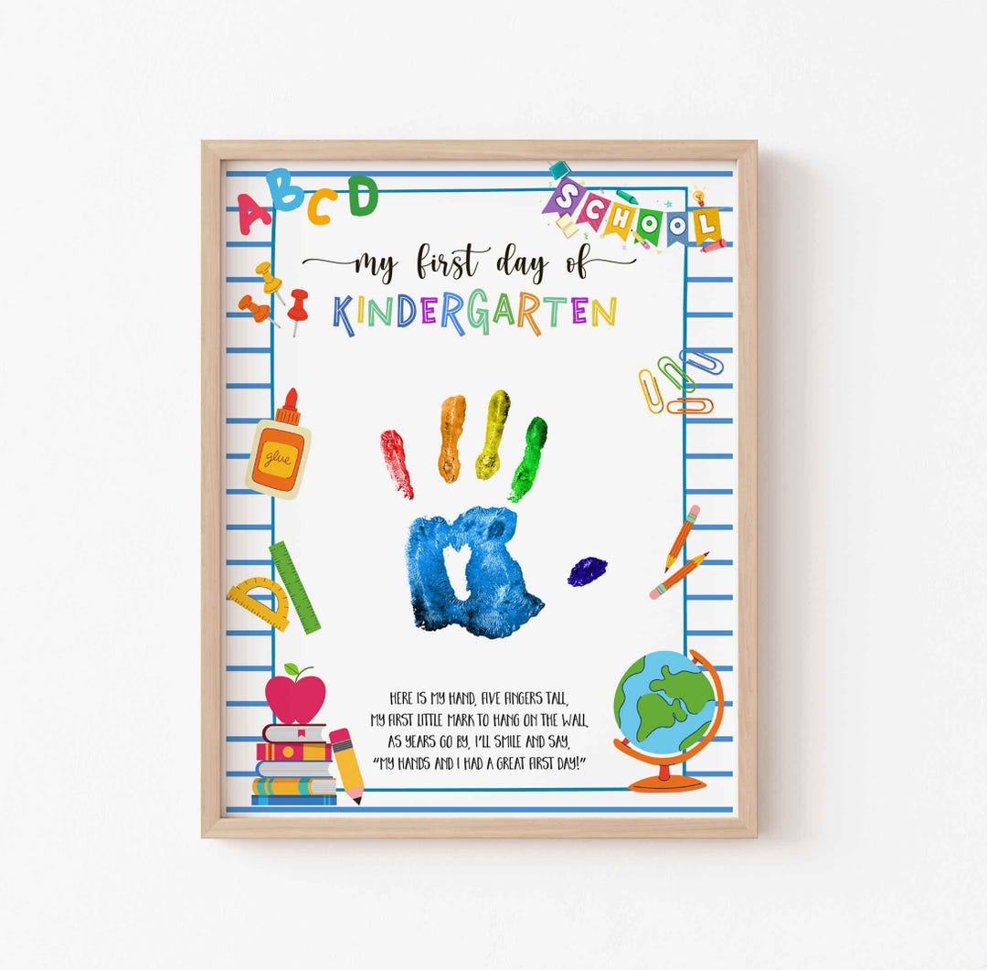 Kindergarten Handprint Art Template: First Day Keepsake With Poem (back ...