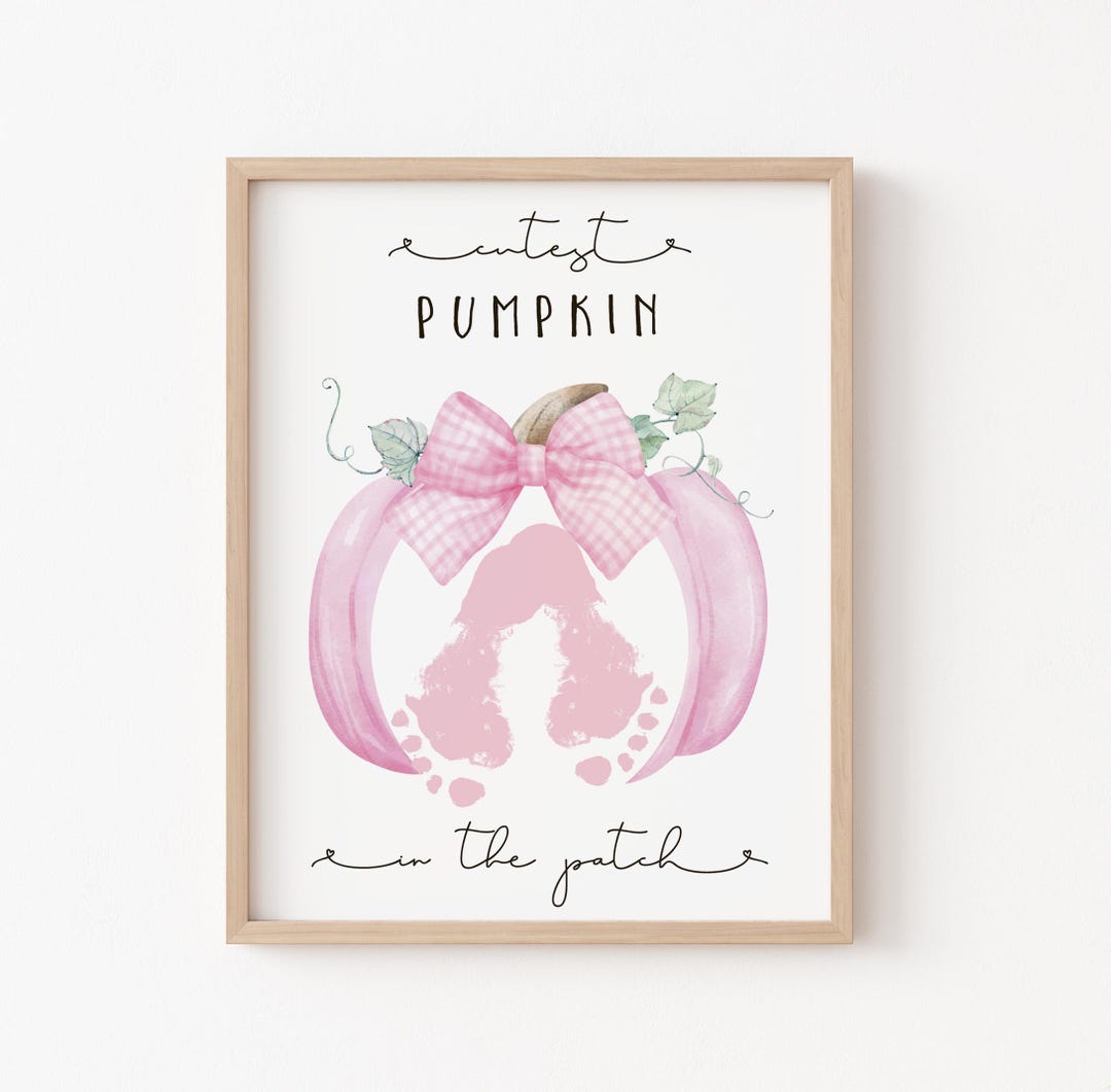 Pink Pumpkin Footprint Craft: Baby Girl Fall Template With Bow Design ...