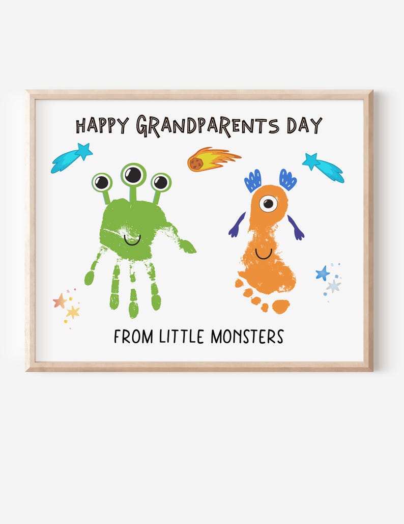 Funny Monster Handprint Footprint Art: Grandparents Day Craft (digital ...