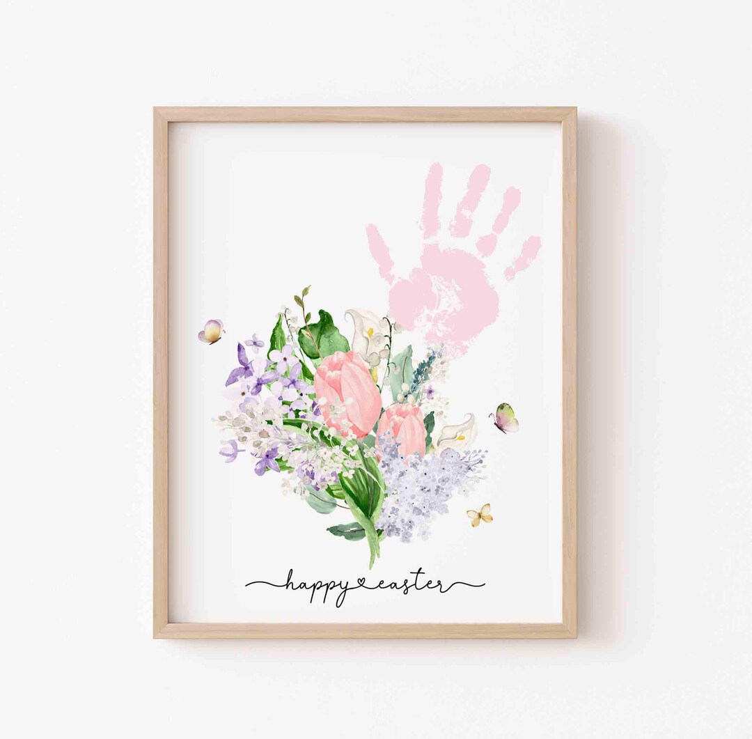 Flower Handprint Art: Happy Easter Hand Print Craft Template, Preschool ...