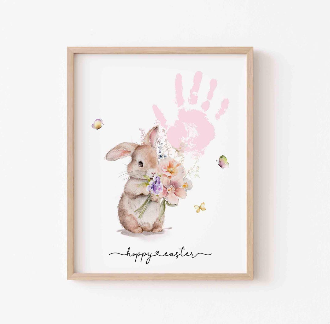 Bunny Handprint Art: Happy Easter Hand Print Craft, Homemade Card Diy ...