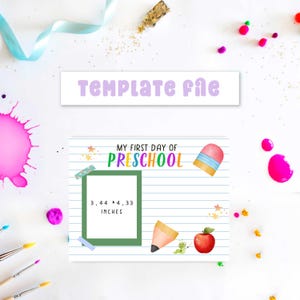 Preschool Handprint Art Craft Template: First Day Photo Printable Sign ...
