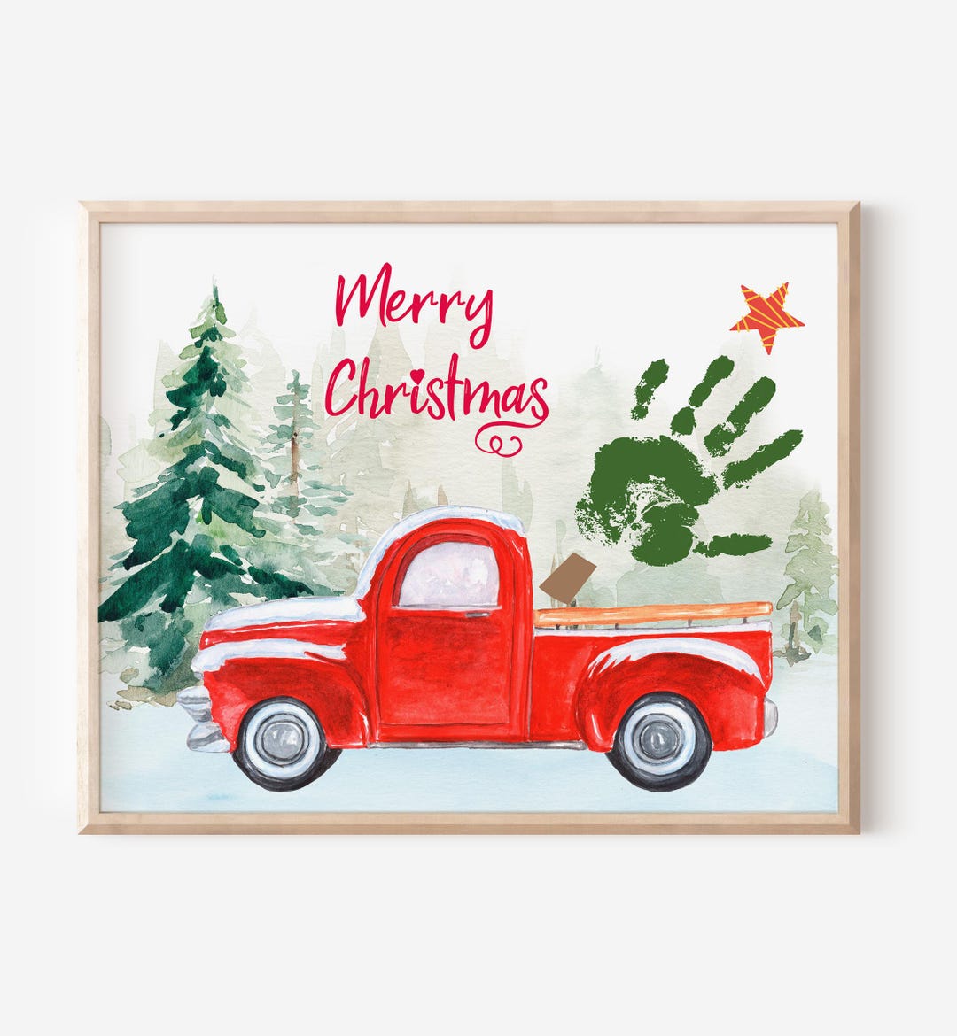 Christmas Truck Handprint Craft: Red Pickup Holiday Template for Kids ...