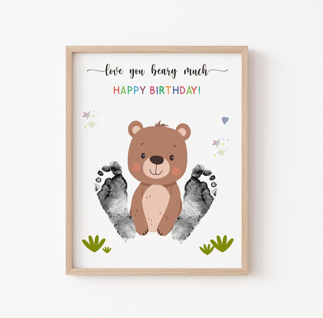 Birthday Footprint Craft Template Card: Love You Beary Much Bear Art ...