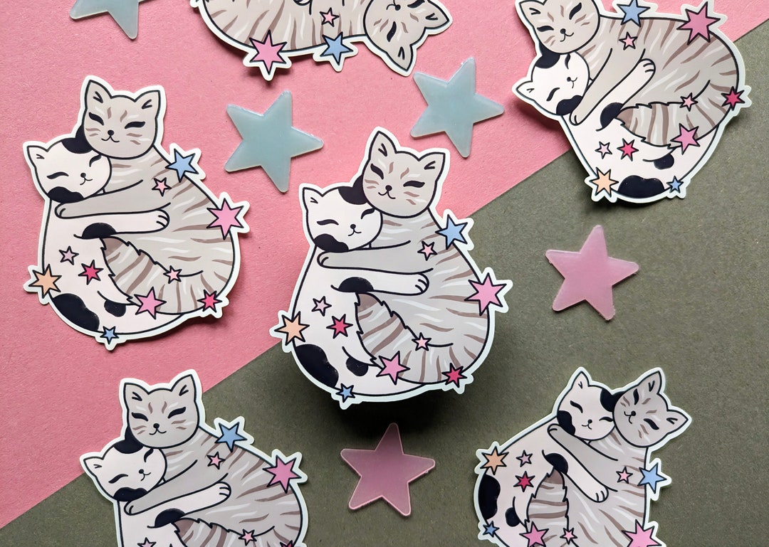 Cuddling Cats Cute Vinyl Sticker, Tuxedo Cat Sticker, Journalling ...