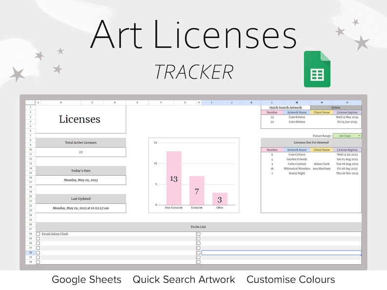 Art Licenses Tracker Spreadsheet, Art Licensing Manager Spreadsheet ...