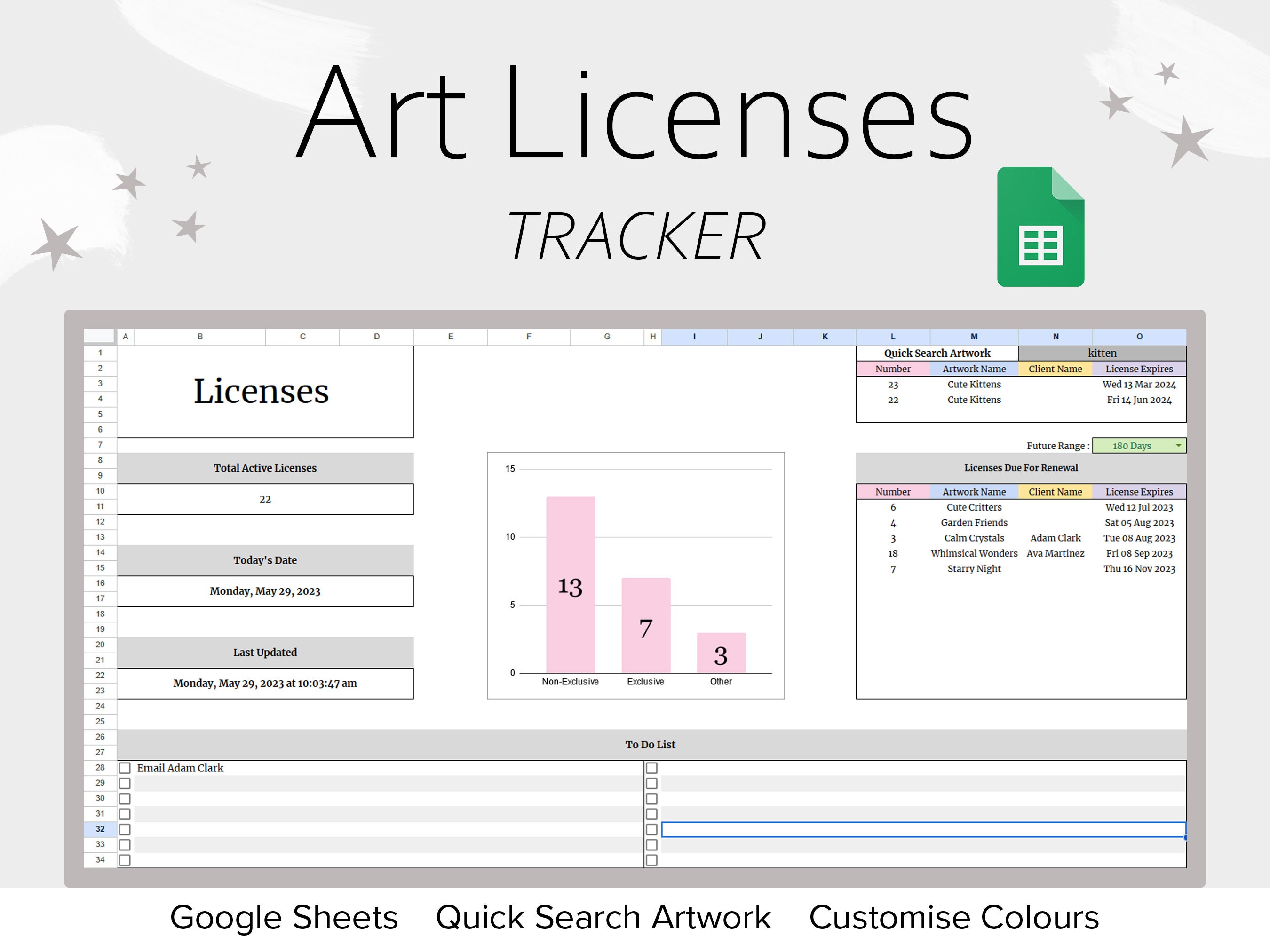 Art Licenses Tracker Spreadsheet, Art Licensing Manager Spreadsheet ...
