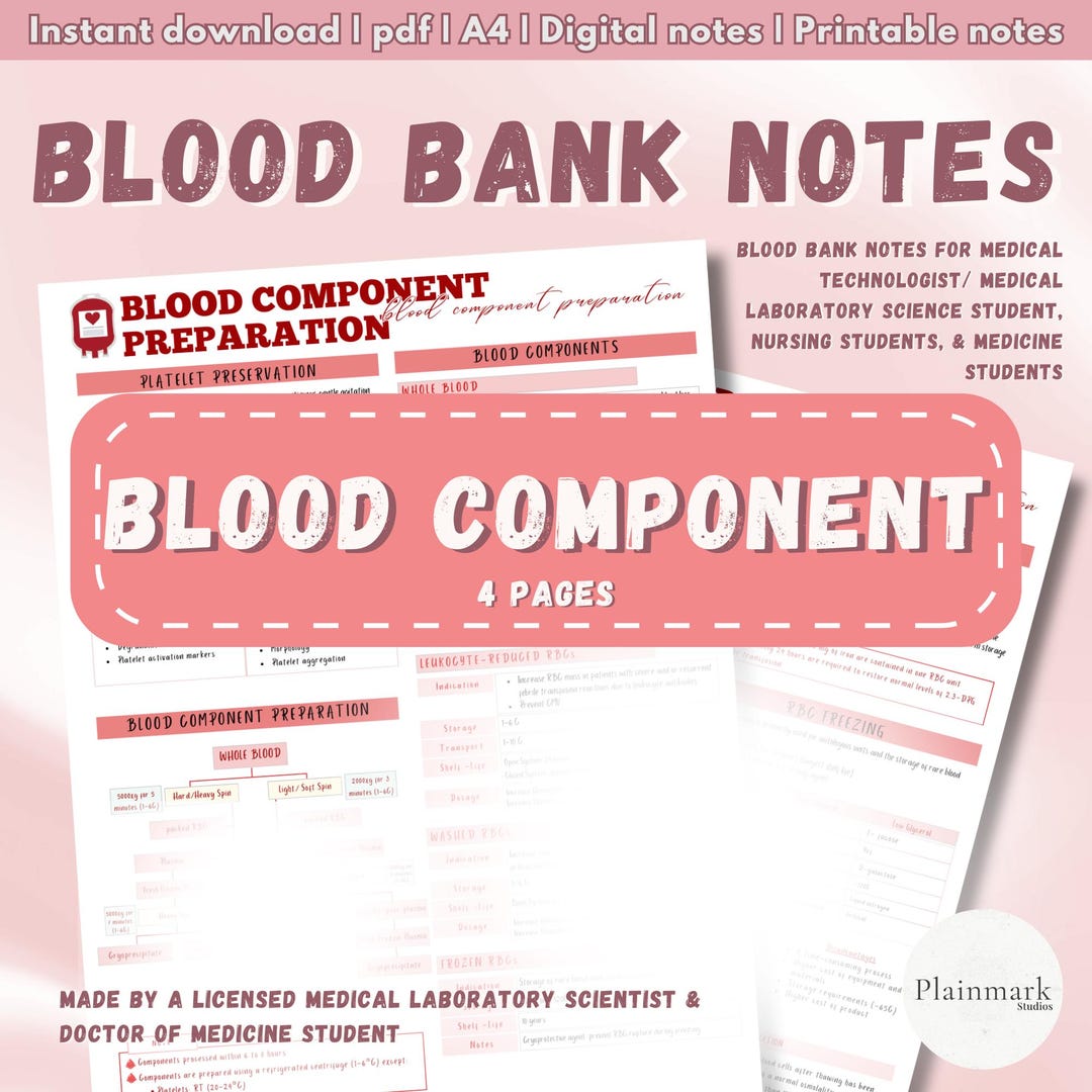 Blood Bank Notes PDF | Blood Components Preparation | Medical Tech ...