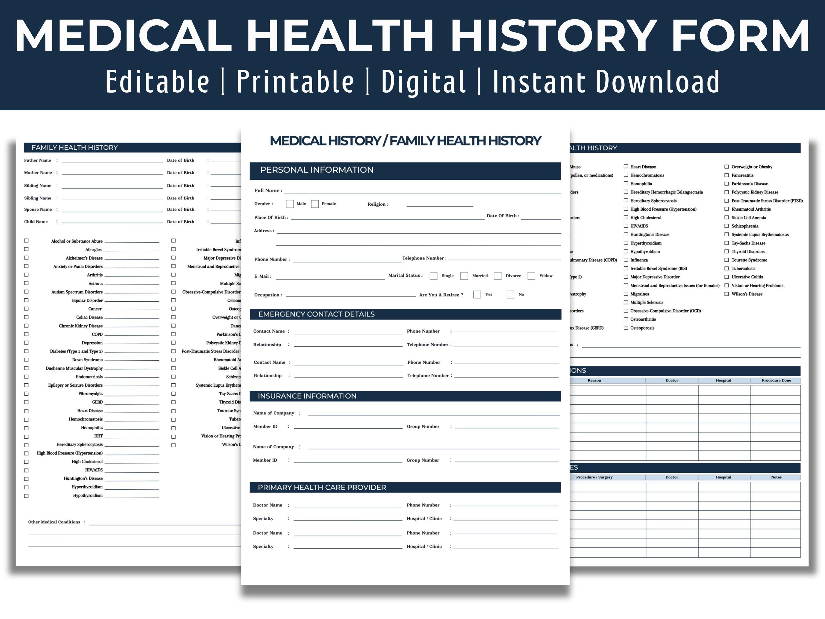 Editable Medical History Form: Chronic Illness Tracker (canva Template ...