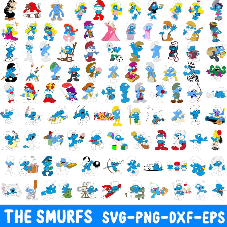 200+smurfs Svg Files Cute Cartoon Smurfs Bundle Birthday Party Decor ...