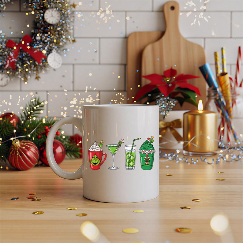 Grinch Christmas Drink Clipart Bundle Green Holiday Mug PNG, Xmas ...
