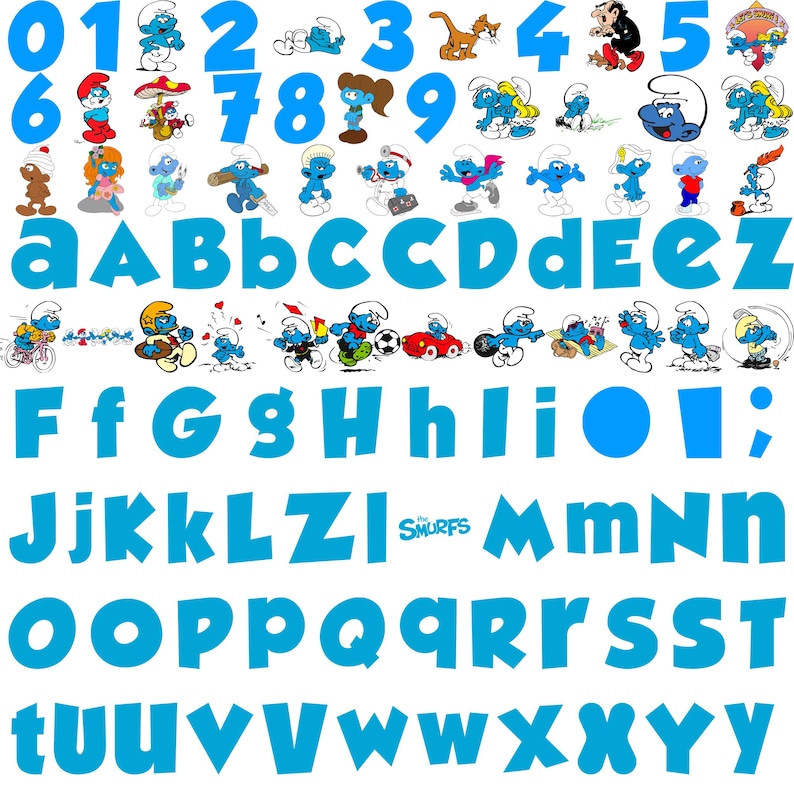 200+smurfs Svg Files Cute Cartoon Smurfs Bundle Birthday Party Decor ...