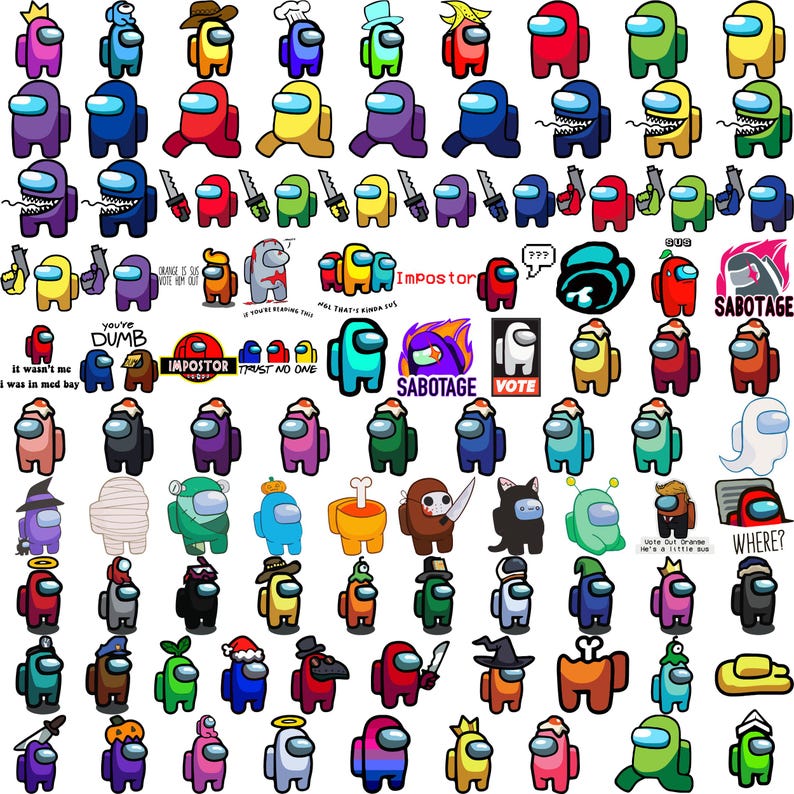 Pacote SVG de +190 Among Us, PNG de aniversário, clipart de jogos ...
