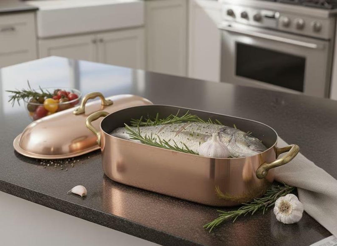 Handmade Copper Fish Poacher With Brass Handles | Artisan Copper ...