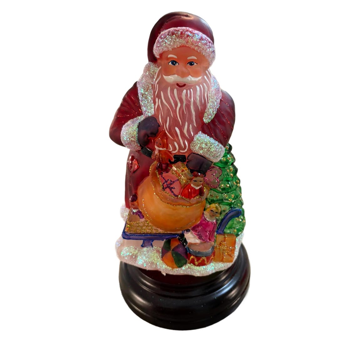 VINTAGE Merck Old World Christmas "santa With Sled" Glass Night Light ...