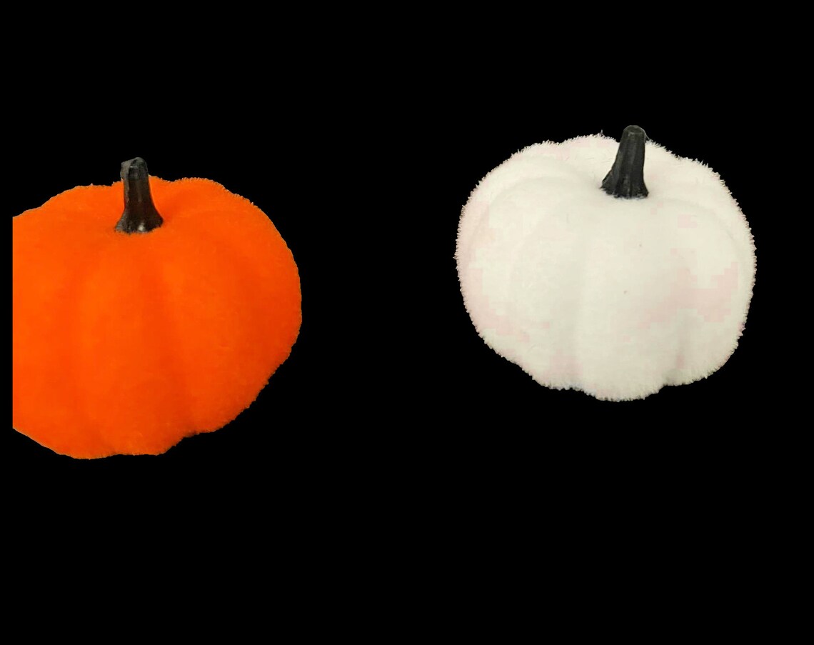 New 4 Mini Flocked Pumpkins Halloween Decorative Accent Decor 2" Orange ...